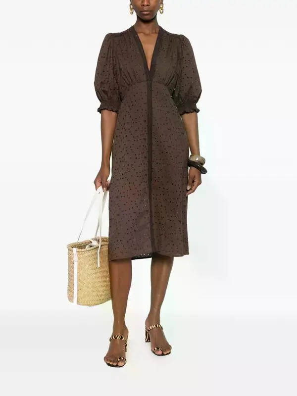 TWINSET Puff-sleeve Midi Dress - Brown