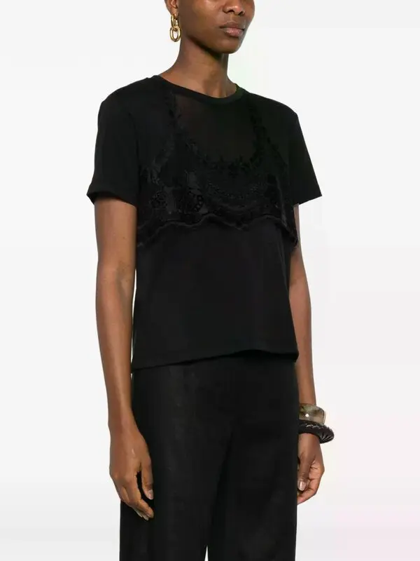 TWINSET Lace-detail Short-sleeve Top - Black