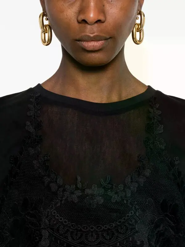 TWINSET Lace-detail Short-sleeve Top - Black