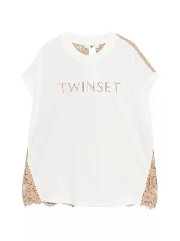 TWINSET Lace-back Logo-embroidery T-shirt - White