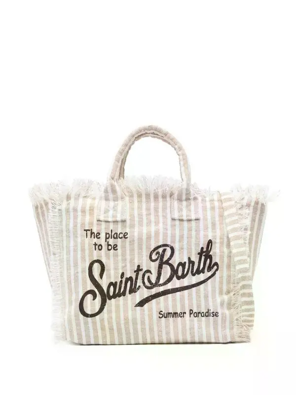 MC2 SAINT BARTH Colette Stripes Fringed Tote Bag - Neutrals