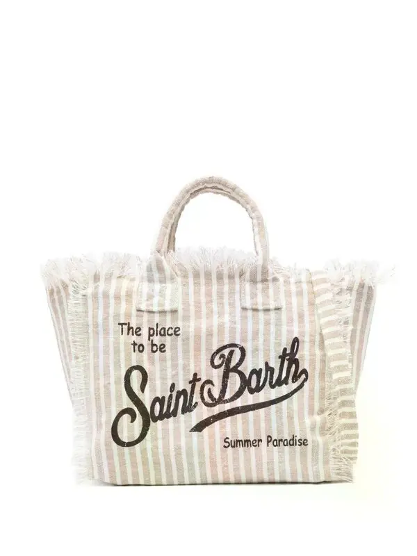 MC2 SAINT BARTH Colette Striped Fringed Tote Bag - Neutrals