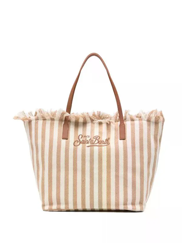 MC2 SAINT BARTH City Striped Fringed Tote Bag - White