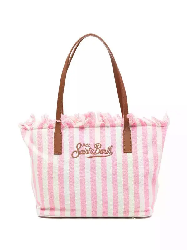MC2 SAINT BARTH Striped Fringed Beach Bag - Pink