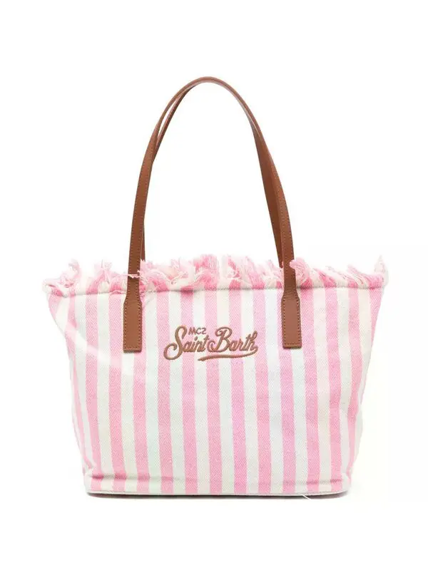 MC2 SAINT BARTH Striped Fringed Beach Bag - Pink