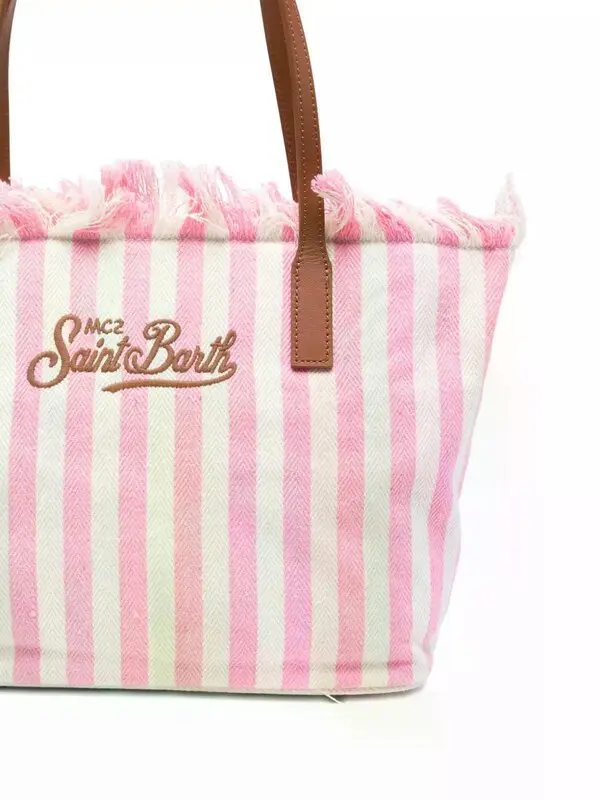 MC2 SAINT BARTH Striped Fringed Beach Bag - Pink