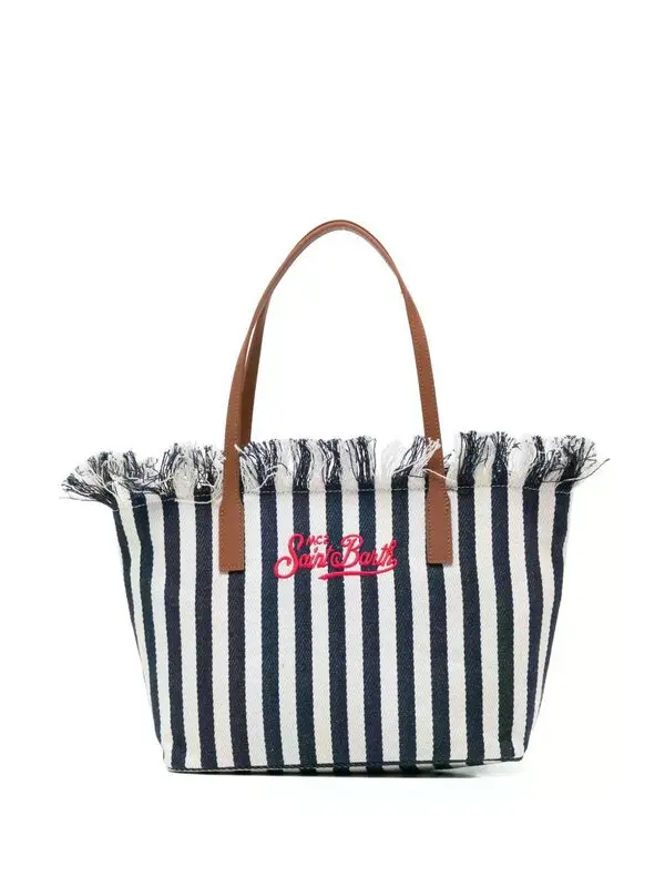 MC2 SAINT BARTH City Striped Fringed Tote Bag - Blue