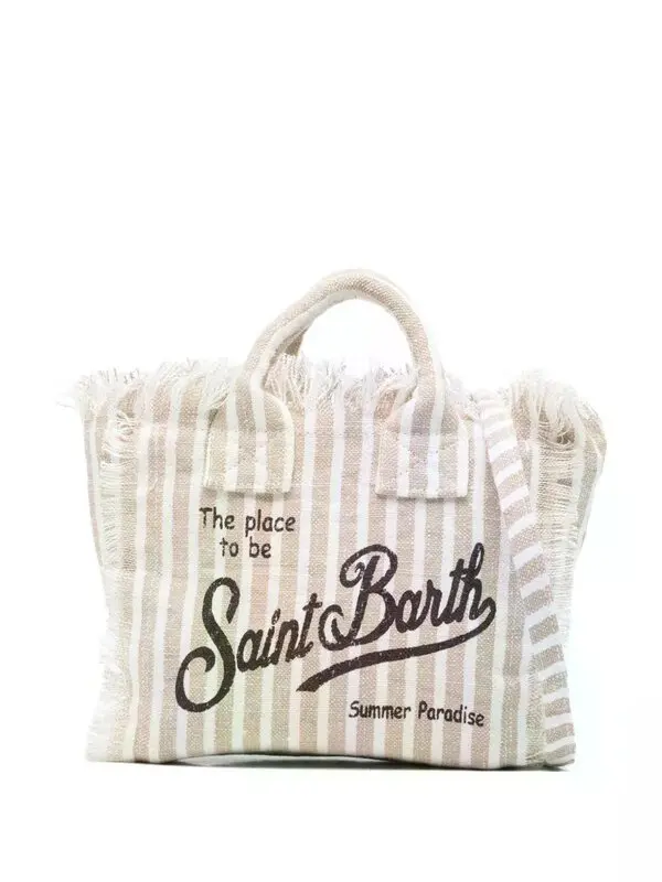 MC2 SAINT BARTH Vanity Striped Fringed Mini Bag - White