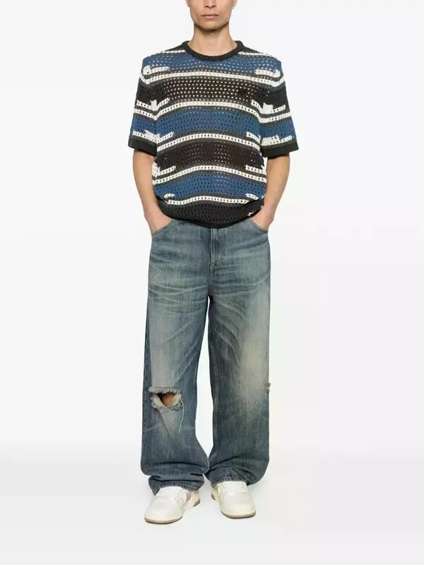 DAILY PAPER Striped Open-knit T-shirt