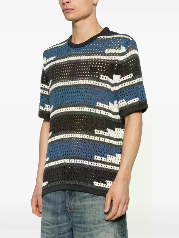 DAILY PAPER Striped Open-knit T-shirt