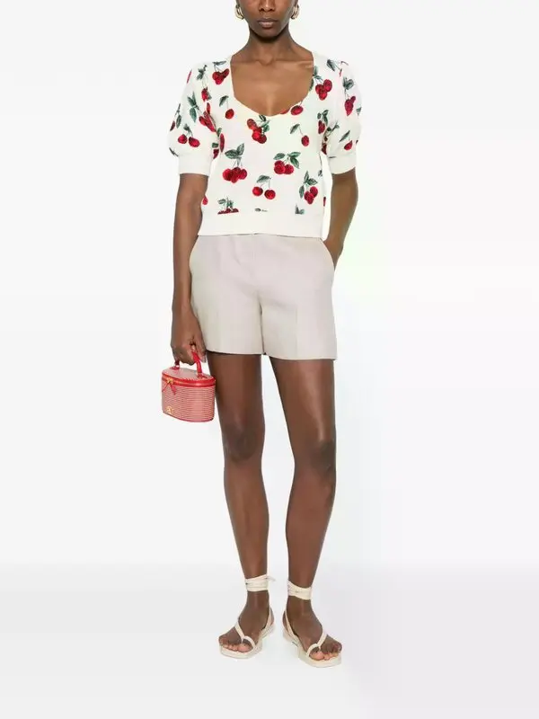 TWINSET Cherry Print Short Sleeve Sweater - Neutrals