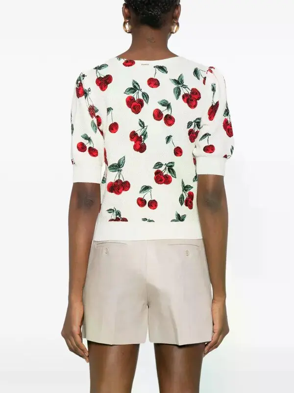 TWINSET Cherry Print Short Sleeve Sweater - Neutrals