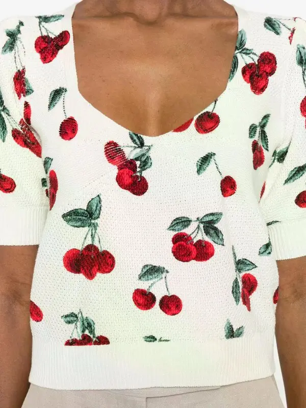 TWINSET Cherry Print Short Sleeve Sweater - Neutrals