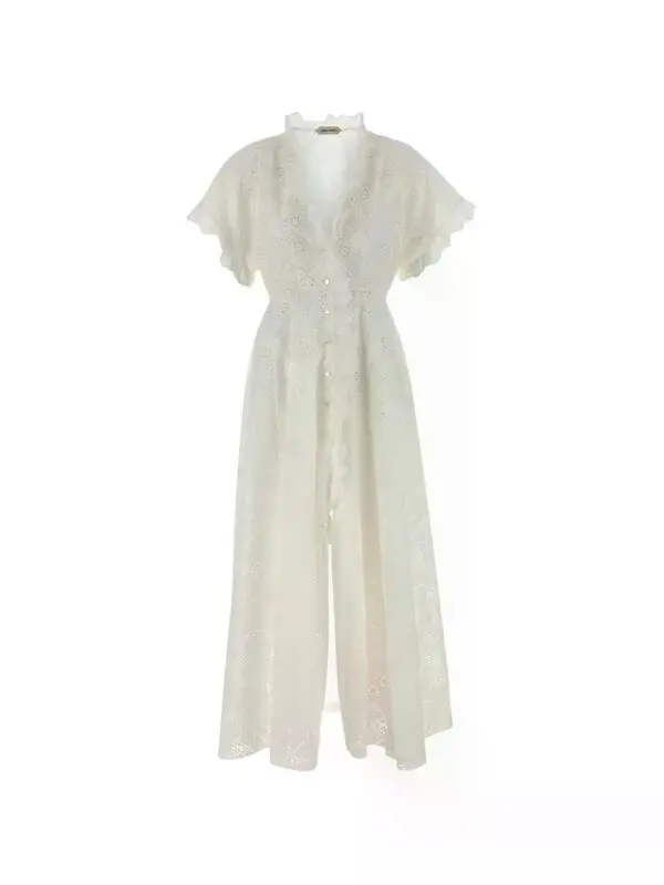 Alberta Ferretti Broderie-anglaise V-neck Cotton Dress - White