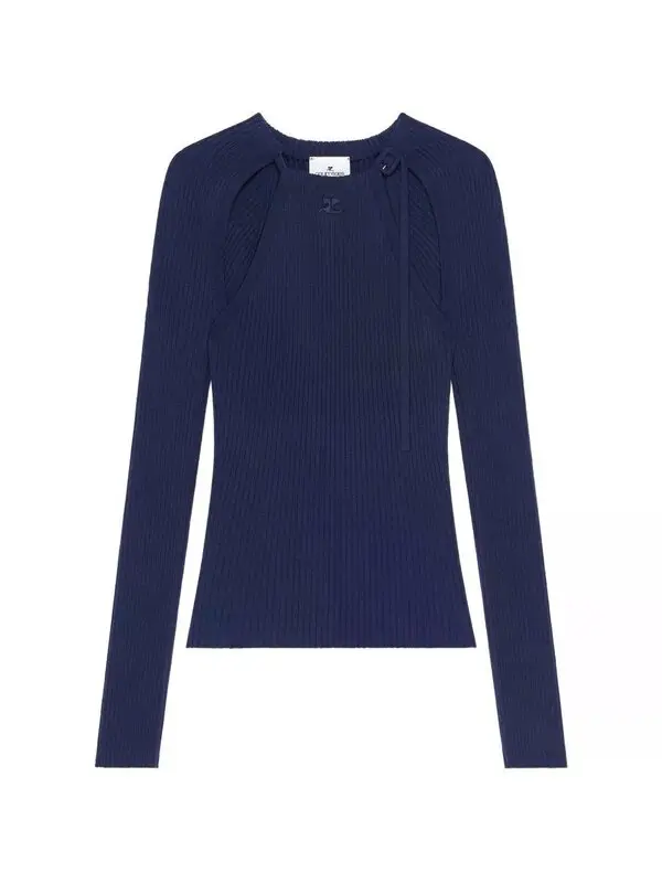 COURREGES Ribbed-knit Cut-out T-shirt - Blue