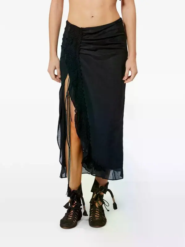 Isabel Marant Velina Crochet Slit Midi Skirt - Black