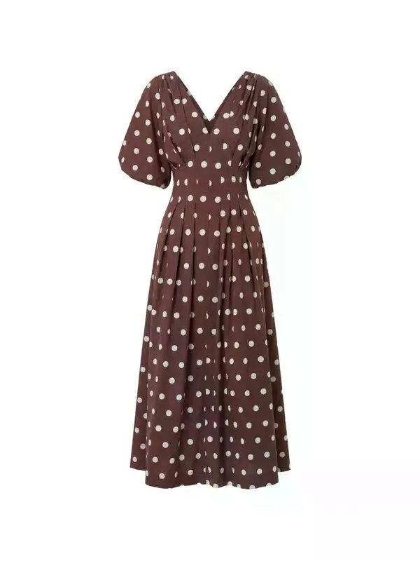 NICHOLAS Vicky Polka Dot Midi Dress - Brown