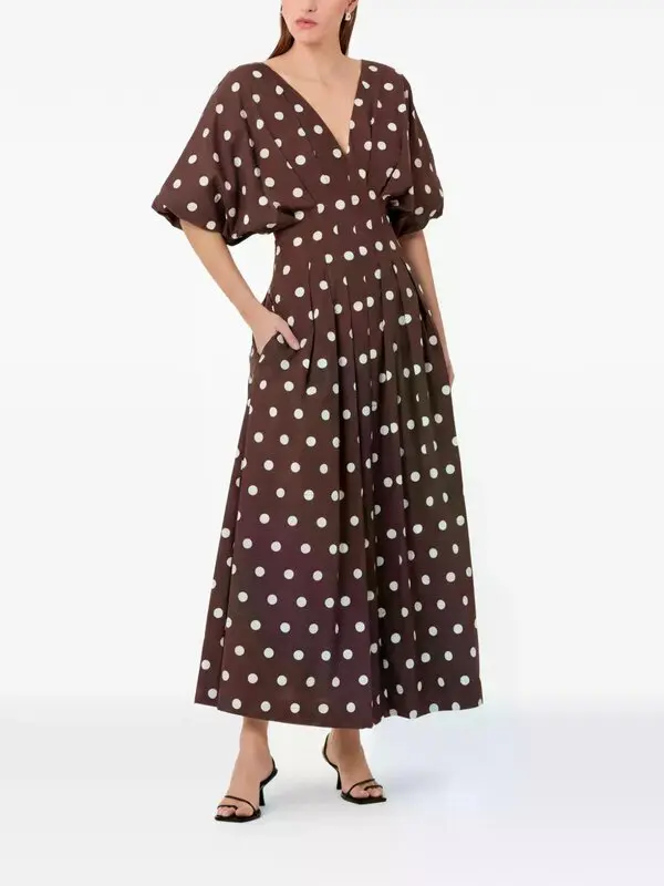 NICHOLAS Vicky Polka Dot Midi Dress - Brown