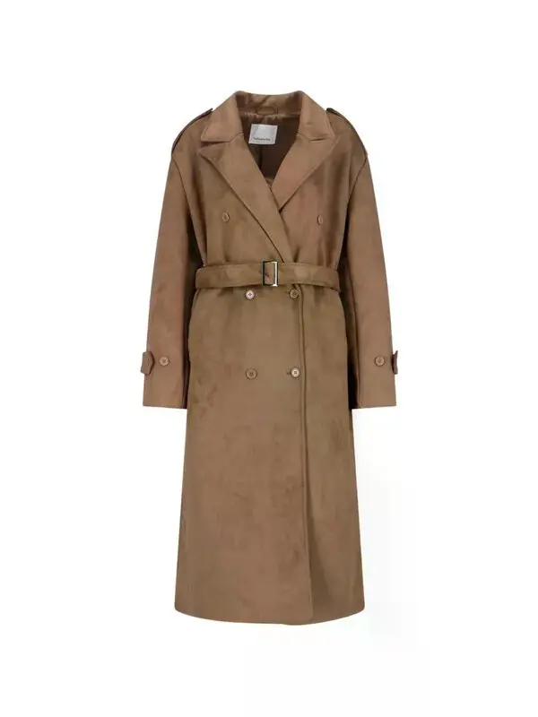 THE FRANKIE SHOP Double-breasted Belted Coat - Brown