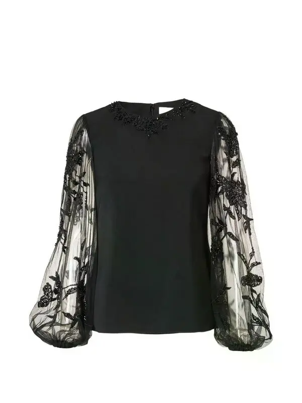 Carolina Herrera Embroidered Puff-sleeve Top