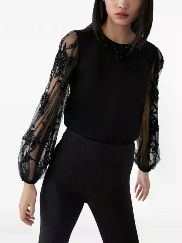 Carolina Herrera Embroidered Puff-sleeve Top