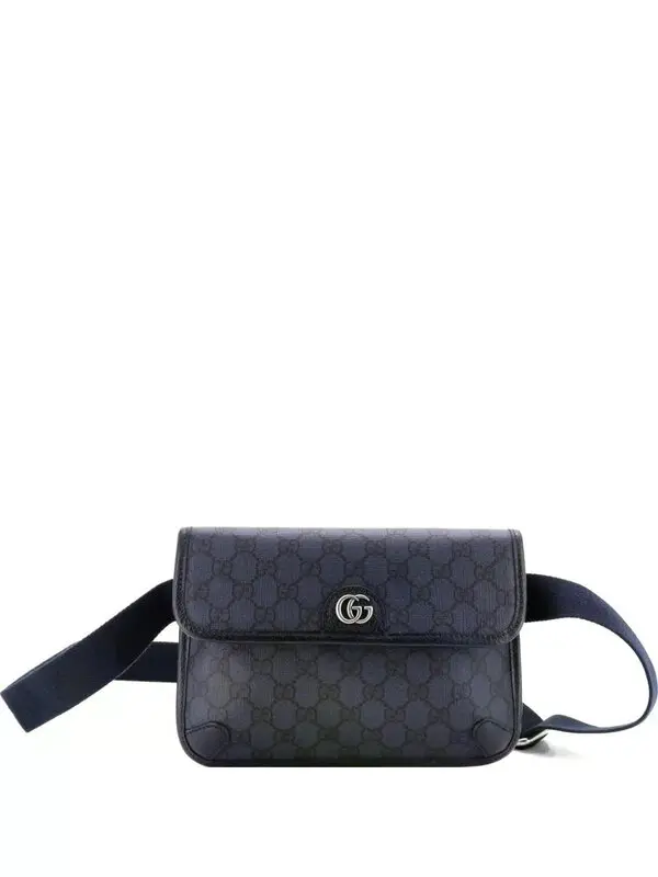 Gucci Flap Gg Coated Canvas With Leather Belt Bag - Blue