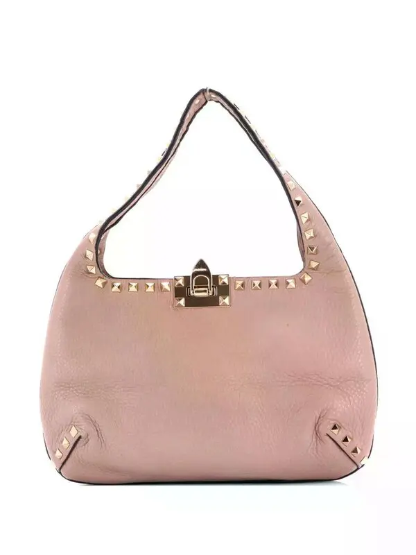 Valentino Garavani Rockstud Flip Lock Leather Small Hobo Bag - Neutrals