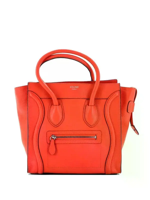 Celine Luggage Bag Grainy Leather Micro Tote Bag - Orange