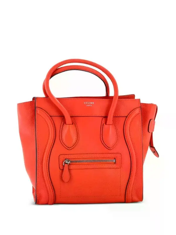 Celine Luggage Bag Grainy Leather Micro Tote Bag - Orange