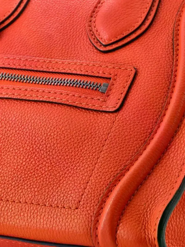 Celine Luggage Bag Grainy Leather Micro Tote Bag - Orange