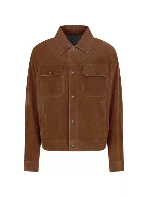 Emporio Armani Icon Pocket-details Suede Jacket - Brown
