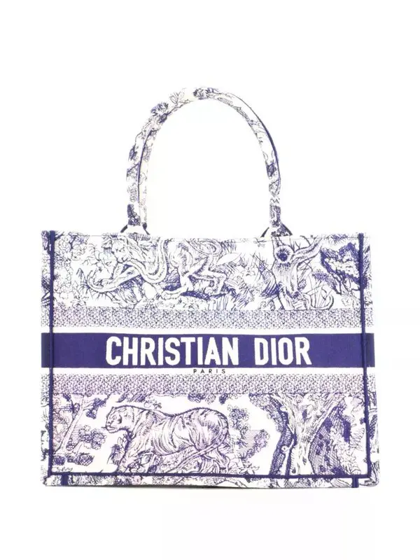 Dior Book Embroidered Canvas Medium Tote Bag - Blue