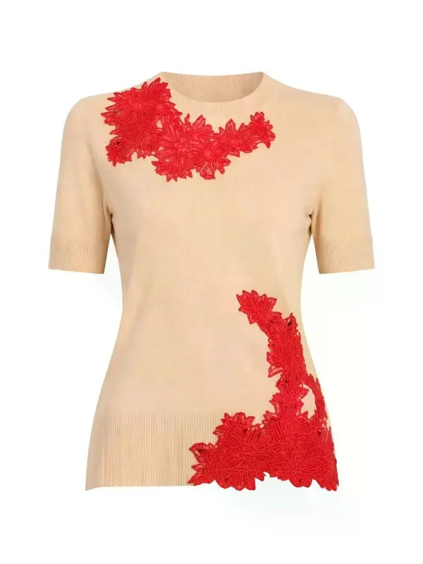 Ermanno Scervino Maglieria Floral-appliqué Knitted Top - Neutrals