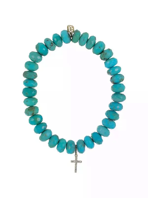 SYDNEY EVAN Cross Charm Diamond And Turquoise Bracelet - Blue