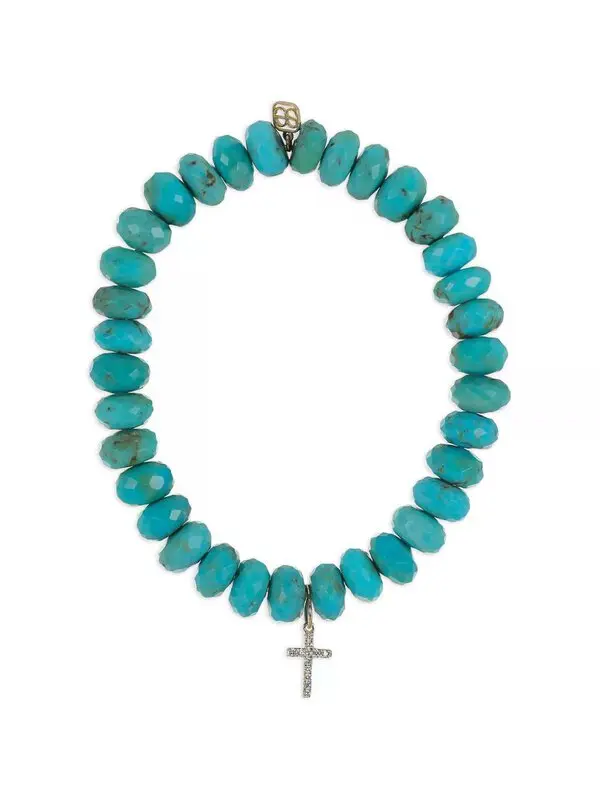 SYDNEY EVAN Cross Charm Diamond And Turquoise Bracelet - Blue