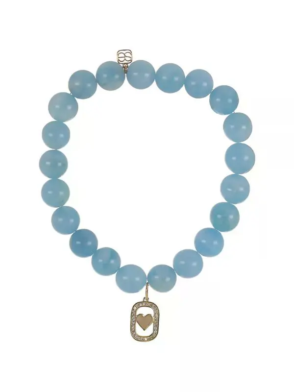SYDNEY EVAN Heart Open Icon Diamond And Aquamarine Bracelet - Gold