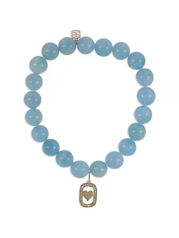 SYDNEY EVAN Heart Icon Diamond And Aquamarine Beaded Bracelet - Gold