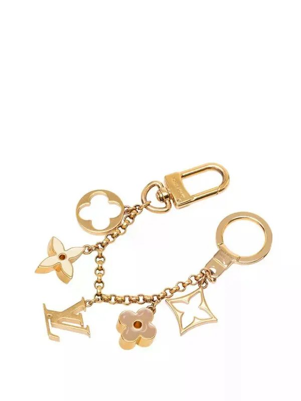 LOUIS VUITTON 2017 Plated Fleur De Monogram Bag Charm Key Chain - Gold