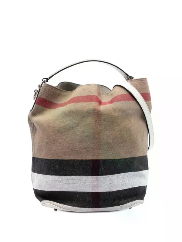 Burberry 2000-2017 Medium Mega Check Canvas Ashby Bucket Bag Satchel - Brown