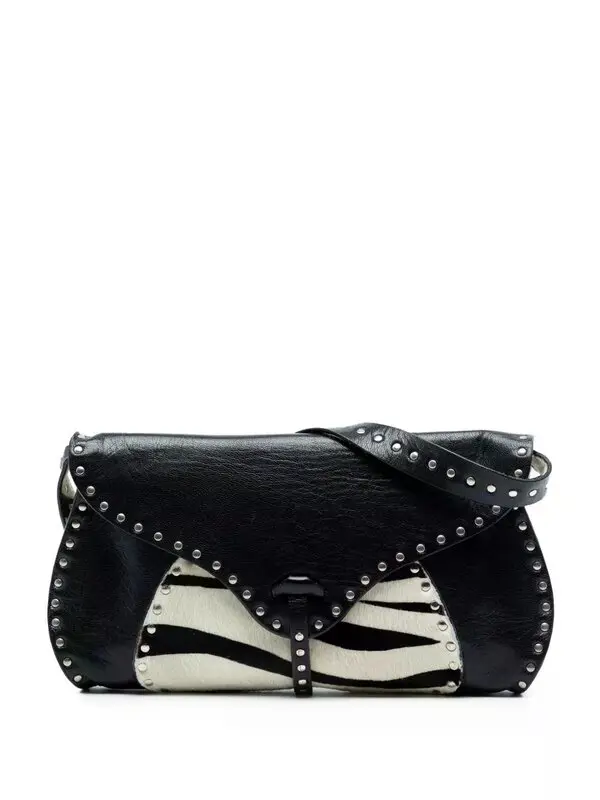 Celine 2000 Studded Leather And Pony Hair Zebra Print Poulbot Shoulder Bag - Black