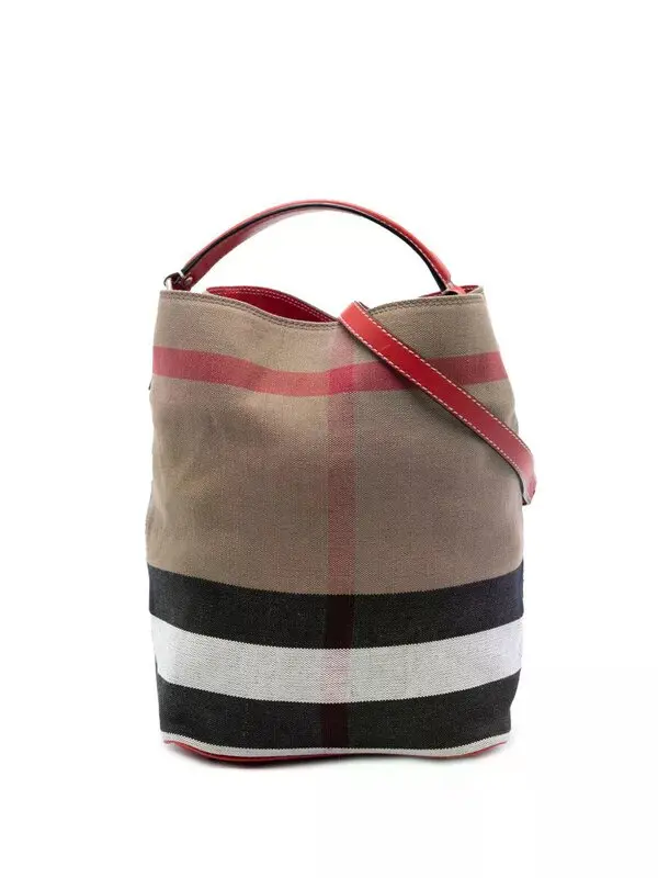 Burberry 2000-2017 Medium Mega Check Canvas Ashby Bucket Bag Satchel - Brown