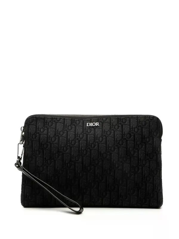 Dior 2019 Oblique Canvas A4 Zipped Pouch Clutch Bag - Black