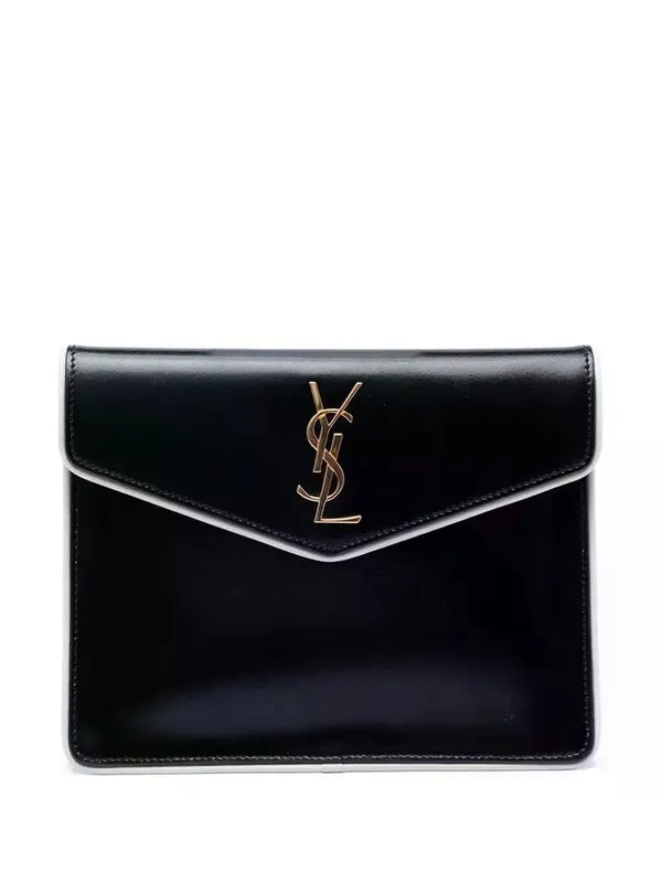 Saint Laurent 2019 Baby Smooth Shiny Calfskin Monogram Uptown Pouch Clutch Bag - Black