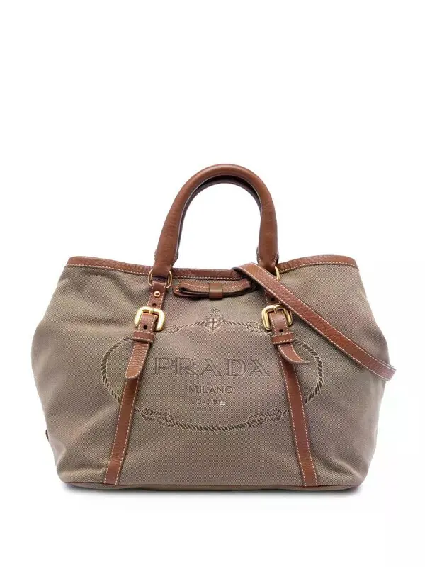 Prada 2000-2012 Canvas Canapa Logo Bow Satchel - Brown