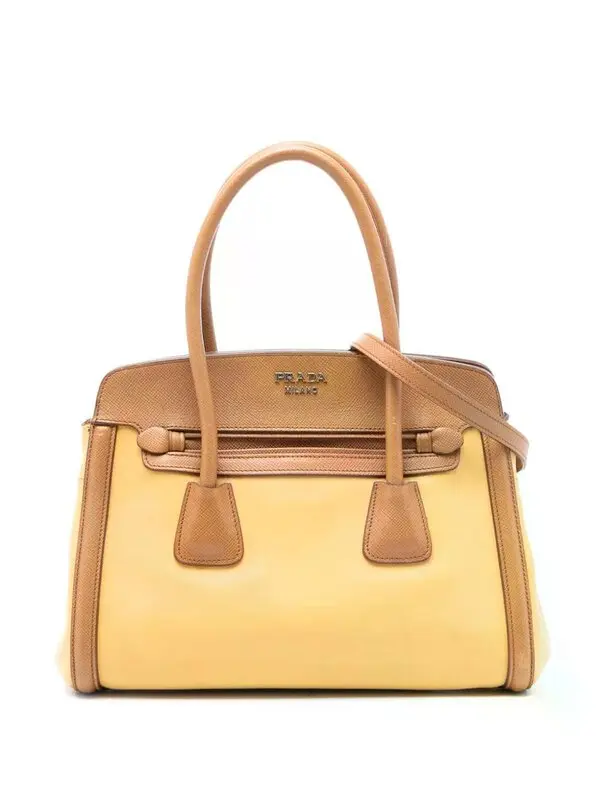 Prada 2010-2026 Bicolor Saffiano Cuir Trimmed Leather Satchel - Brown