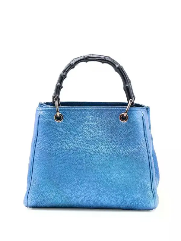 Gucci 2016-2026 Small Metallic Calfskin Bamboo Shopper Satchel - Blue