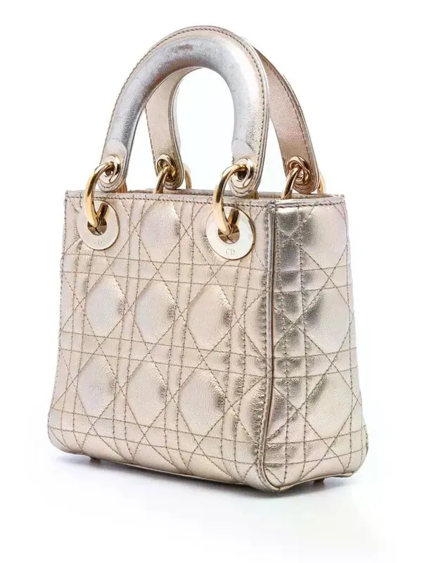 Dior 2018 Mini Lambskin Cannage Lady Satchel - Gold