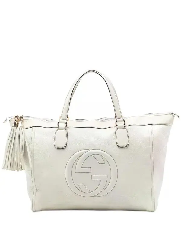 Gucci 2016-2025 Large Leather Soho Tote Bag - White