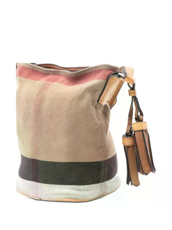 Burberry Mini Mega Check Ashby Tassel Bucket Bag - Brown