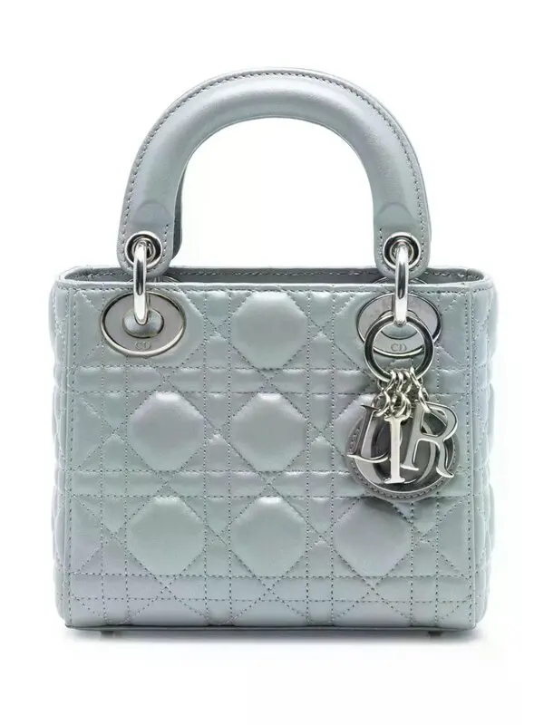 Dior 2018 Mini Lambskin Cannage Lady Satchel - Grey